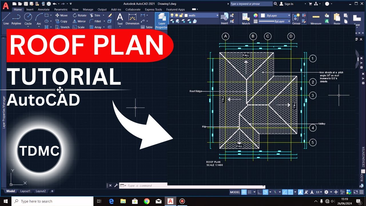 How to draw a perfect 2D roof plan in AutoCAD - YouTube