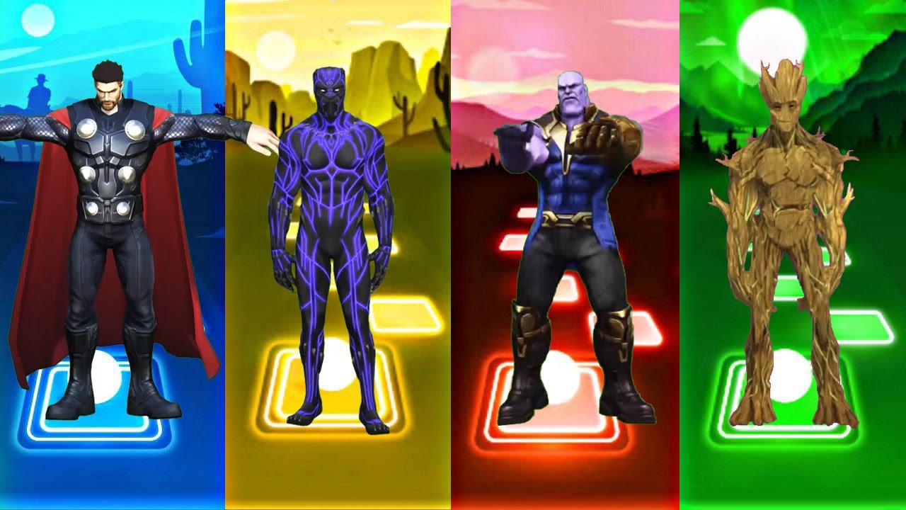 Tiles Hop EDM Rush - Thor vs Blackpanther vs Thanos vs Groot - YouTube