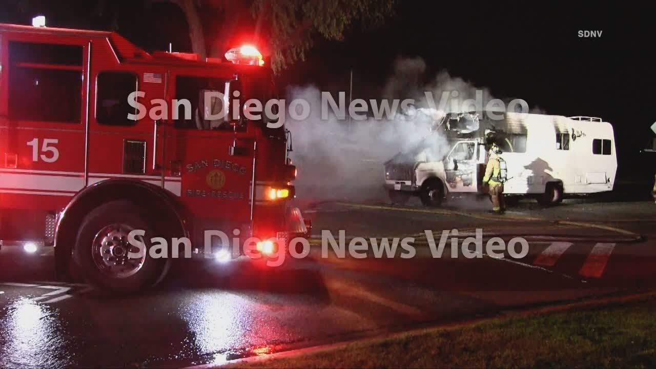SDPD and SD Fire respond to suspicious RV Fire - YouTube