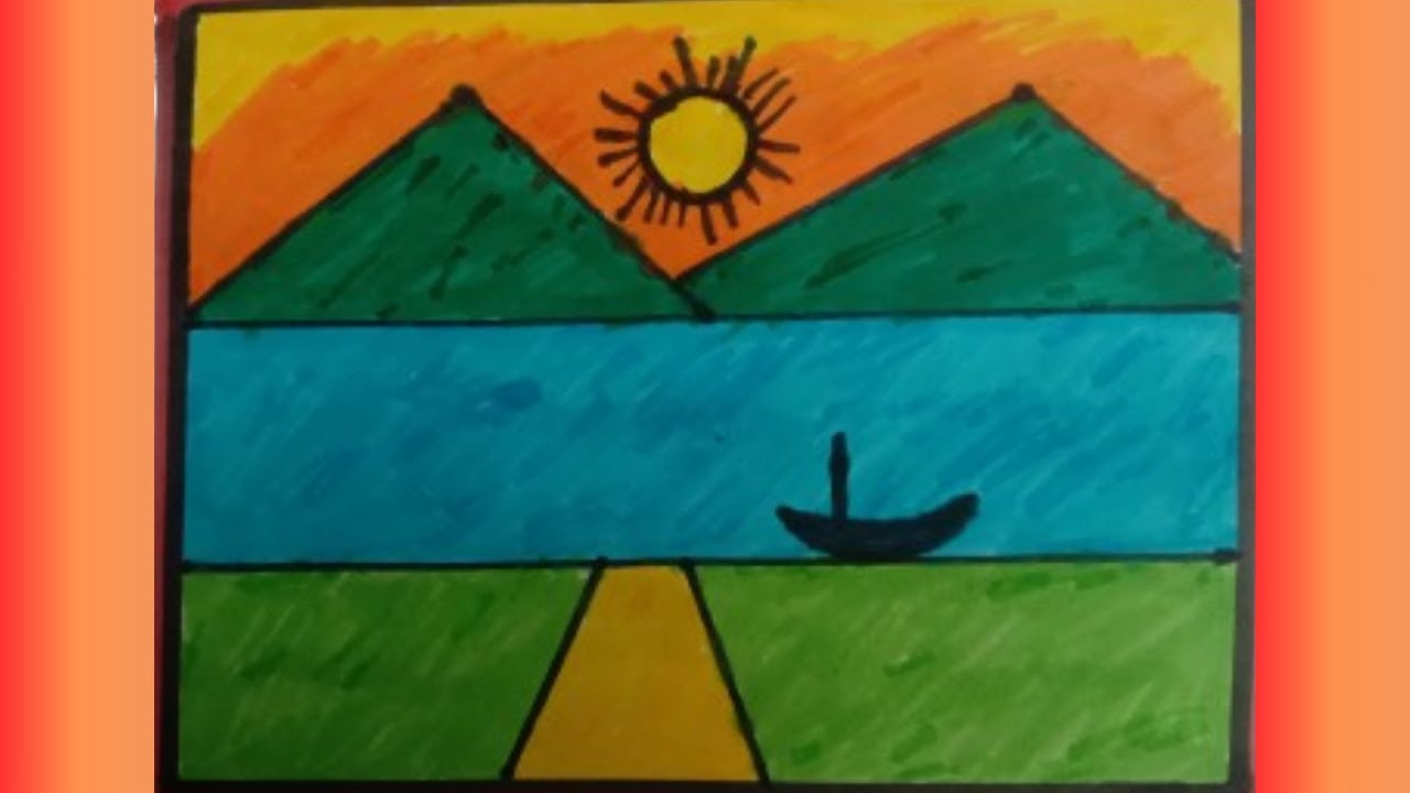 How to draw beautiful scenery with triangles | Nature scenery drawing ...