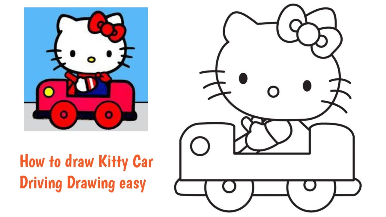 Draw hello kitty car driving video drawing and painting for kids ...
