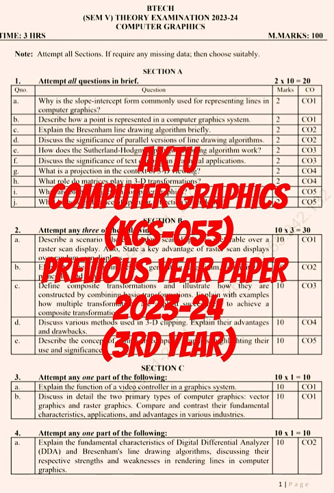 AKTU 2023-24 Computer Graphics(KCS-053)|| Previous Year Paper #shorts # ...