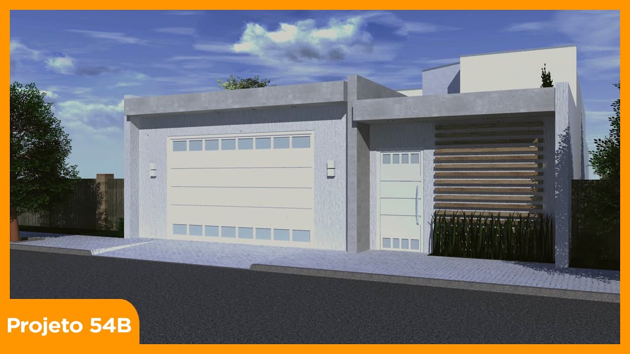 Planta de casa com portão fechado - Projeto 54B | Projeto Completo ...