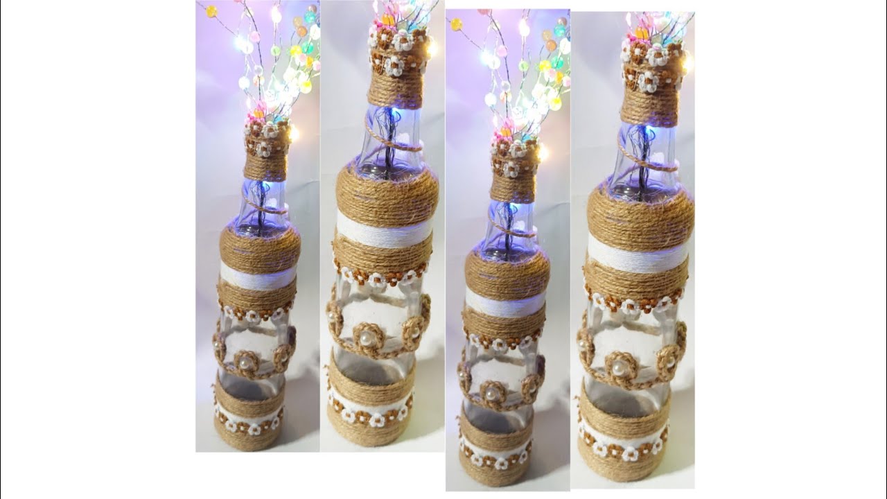 DIY/Cara membuat vas bunga dari botol bekas dengan tali rami @Aliceart ...