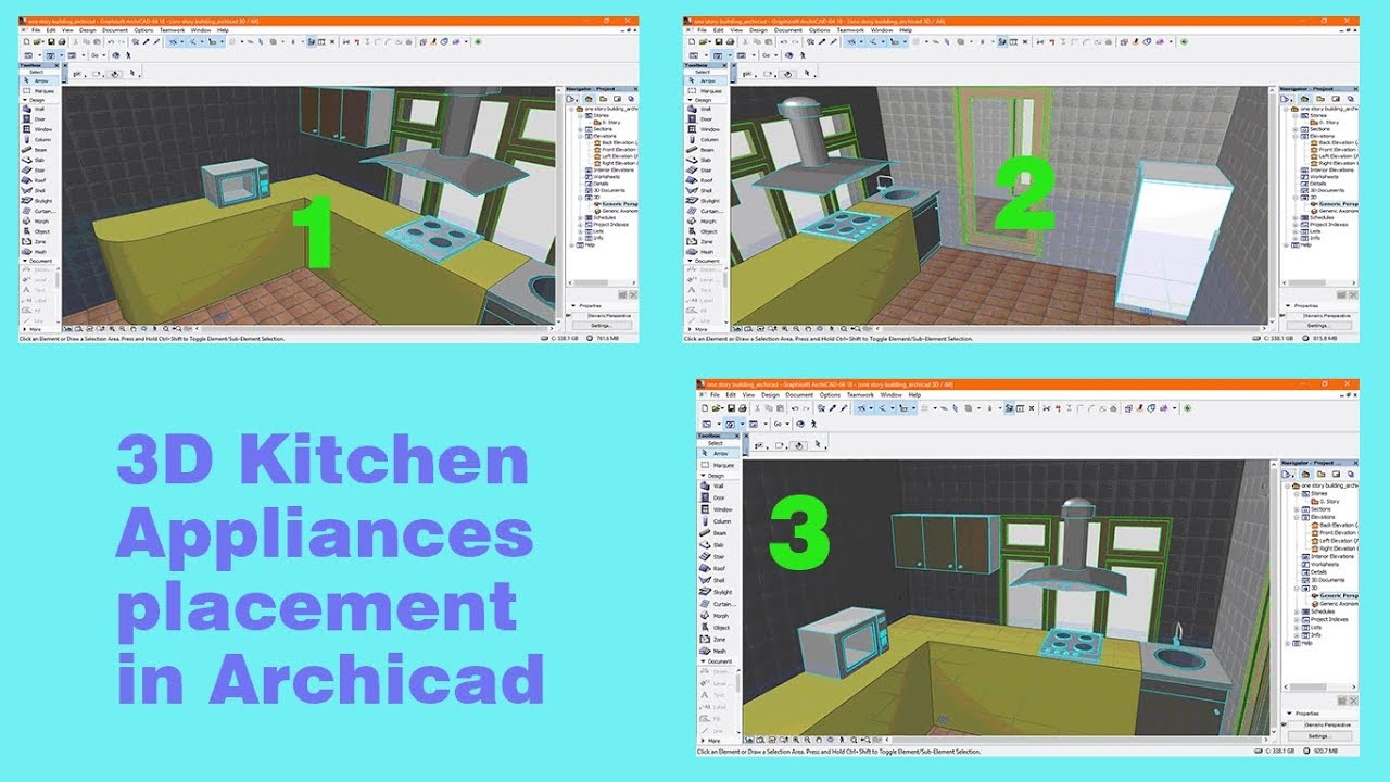 Archicad Tutorial - 3d Kitchen apliances placement in floor plan into ...