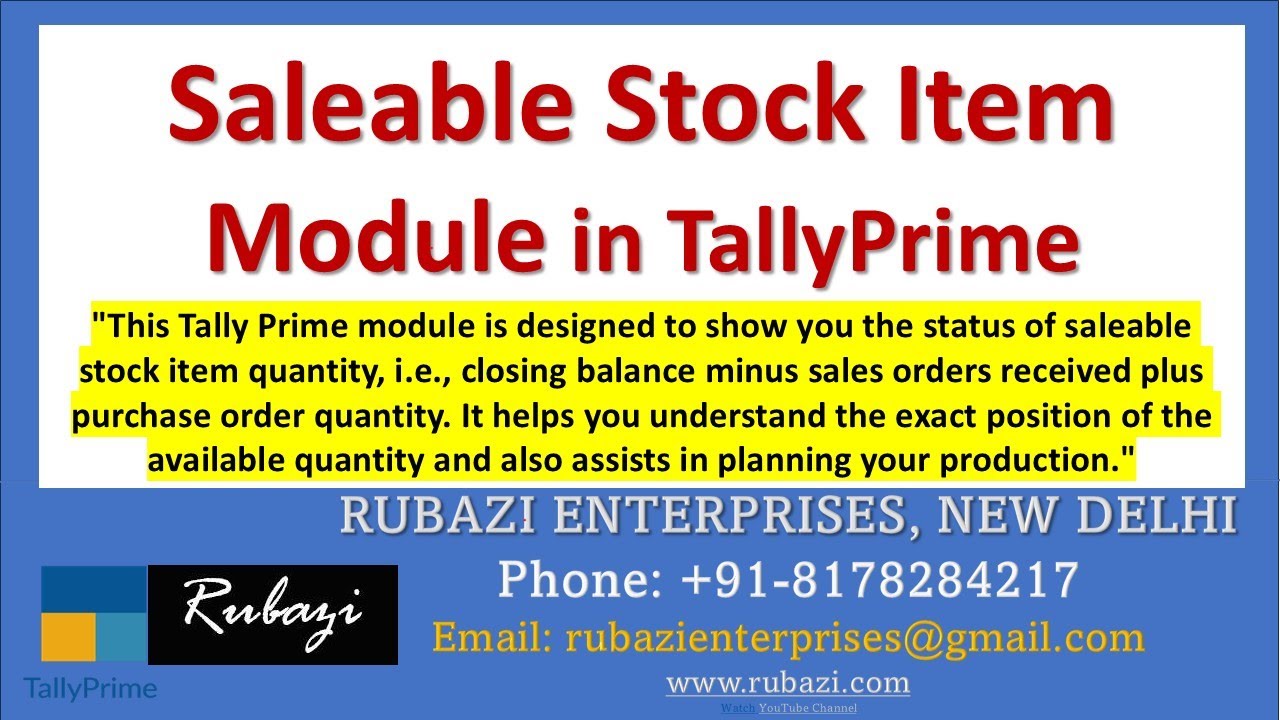 Saleable Stock Item Module TallyPrime || Rubazi - YouTube