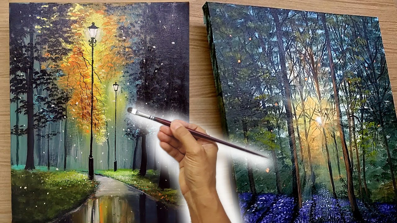 2 Ideas to Paint a Lit Landascape/ Timelapse/Acrylic Painting Tutorial ...