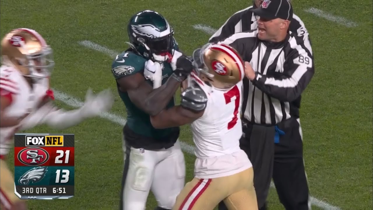 AJ Brown & Charvarius Ward FIGHT 🤬😱 Eagles Vs 49ers 2023 highlights - YouTube