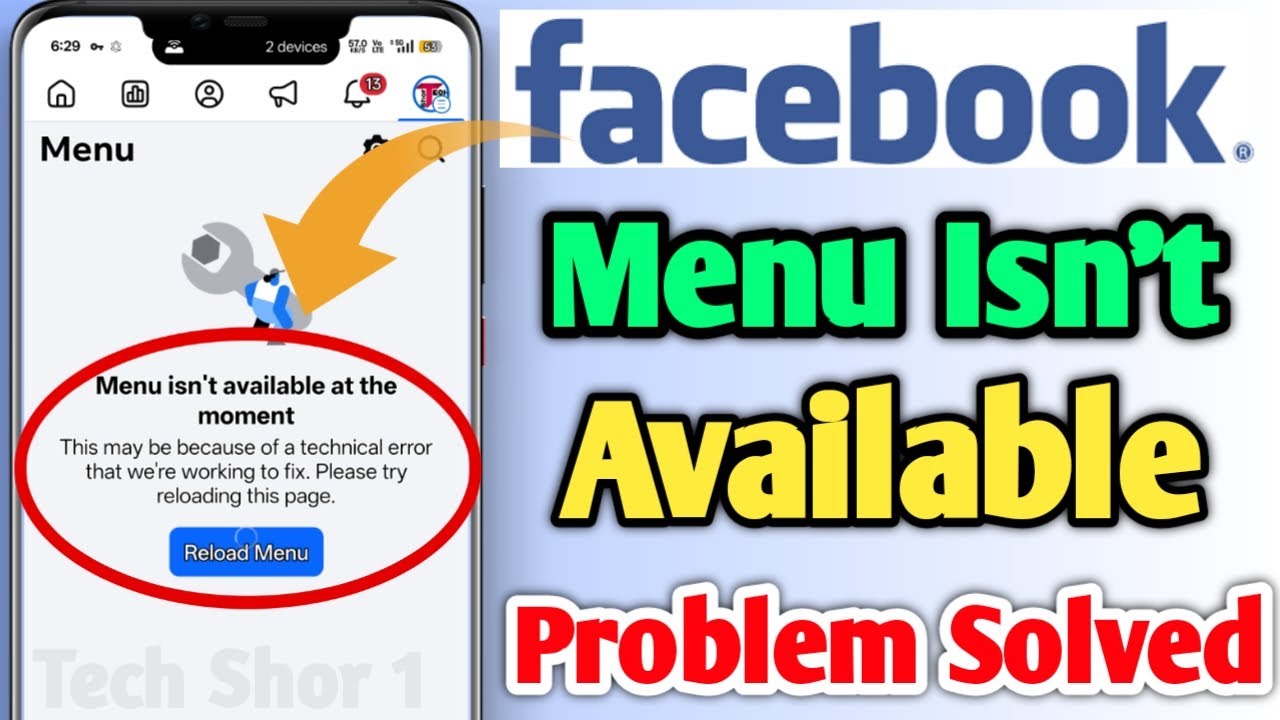 Menu Isn't available at the moment in Facebook Problem Solution - YouTube