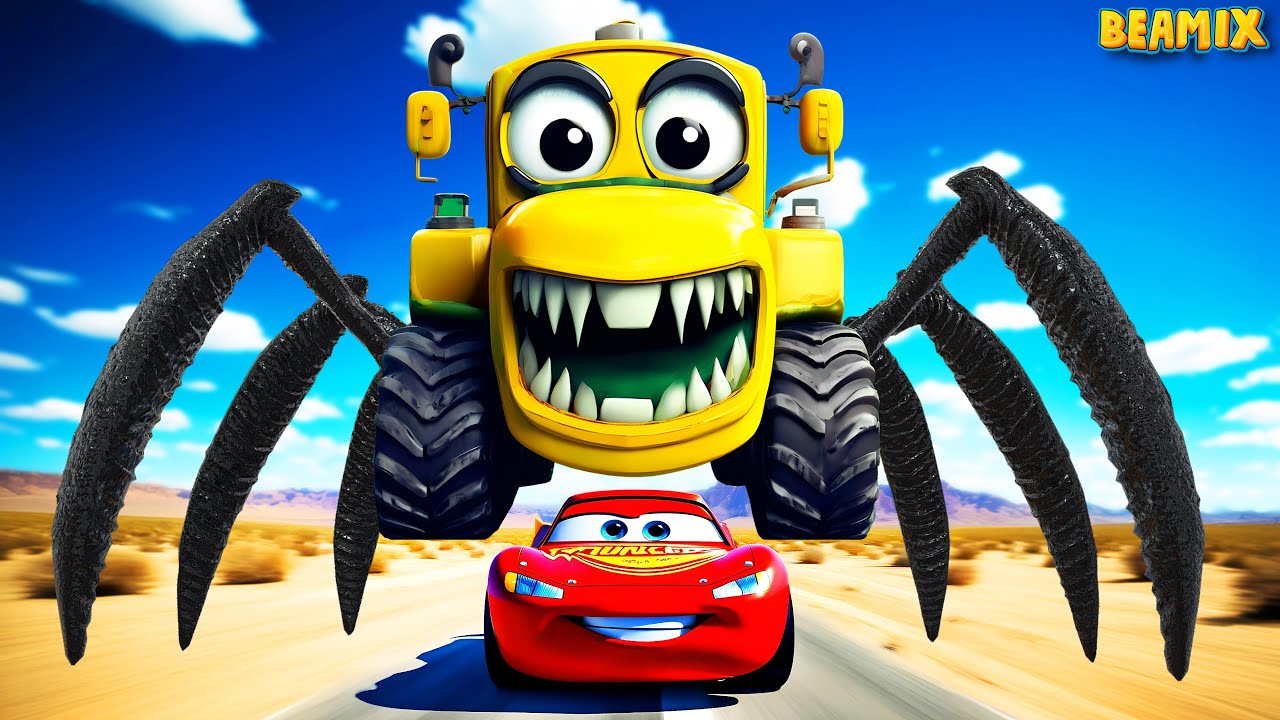 Escape Lightning McQueen From Monsters | Lightning McQueen vs Tractor ...