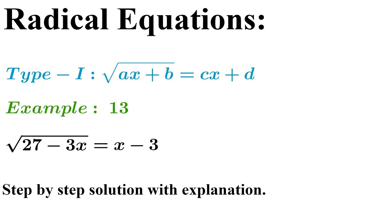 Radical Equations Example 13: sqrt(27-3x)=x-3 - YouTube