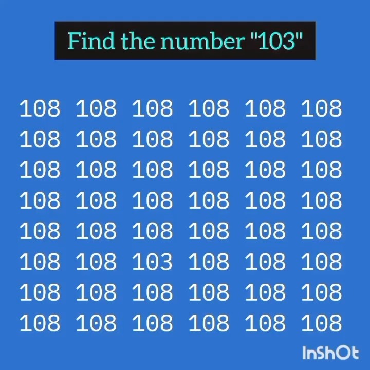 Find the Number "103" Test your eyes. Focus your mind. Number Challenge ...