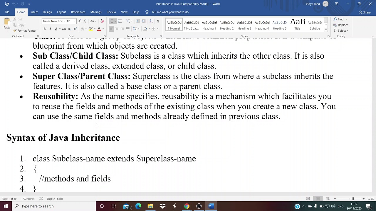 Inheritance In Java | Types Of Inheritance with Example by Vidya(Marathi) - YouTube