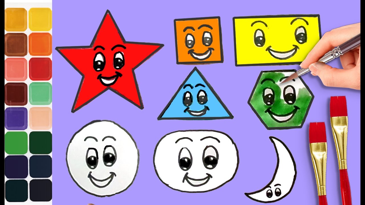 How to Draw and Coloring Shapes with Water Colours | Learn Colors for ...