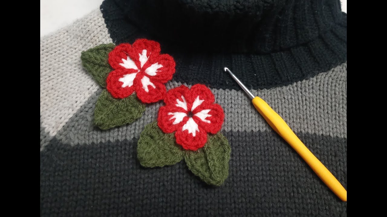 crochet flower brooch or applique/ crochet flower tutorial - YouTube