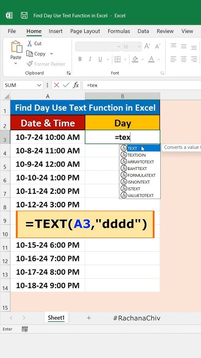 Find Day From Date & Time Using Text Function in Excel #shorts #excel #excelbasic - YouTube
