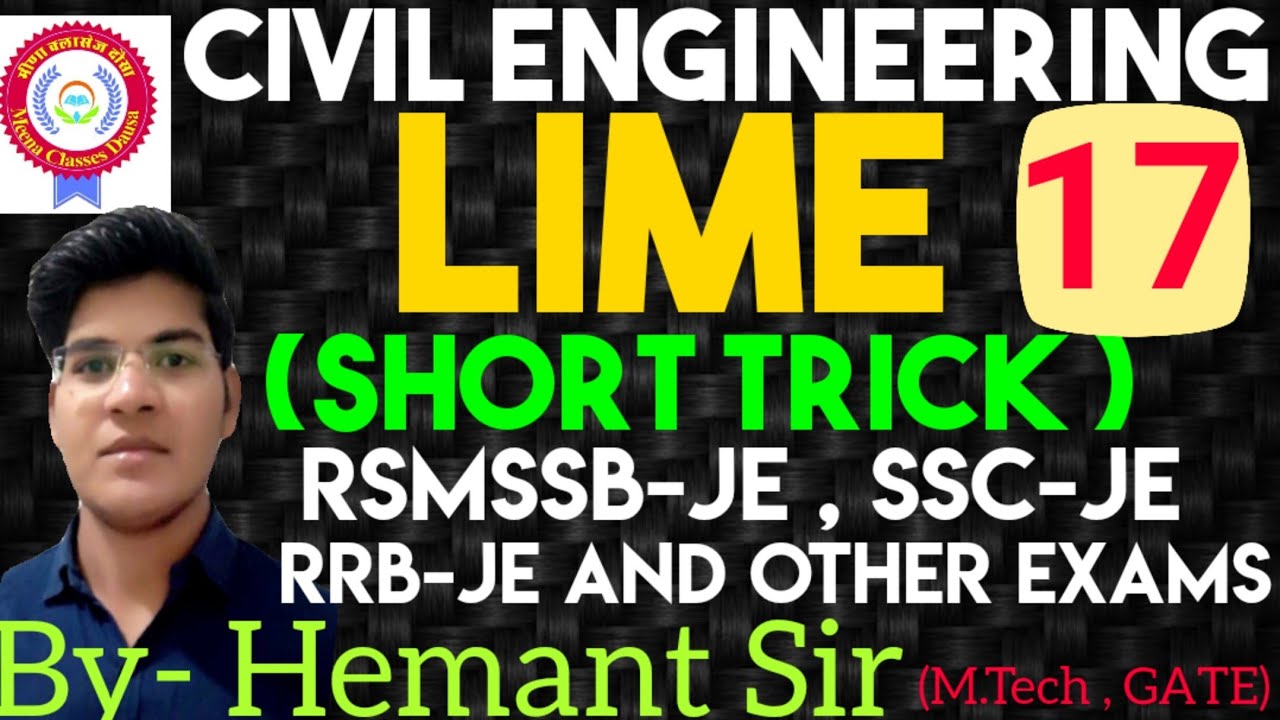 LIME ( Civil Engg.By Hemant Sir) for RSMSSB-JE , SSC-JE , RRB-JE , DMRC ...