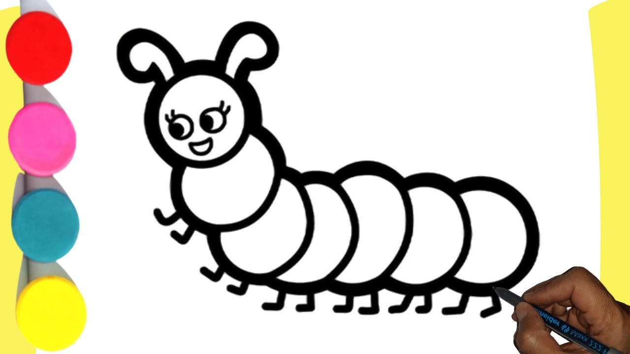 How to draw a cute worm and color for kids | Draw, Paint and Learn ...