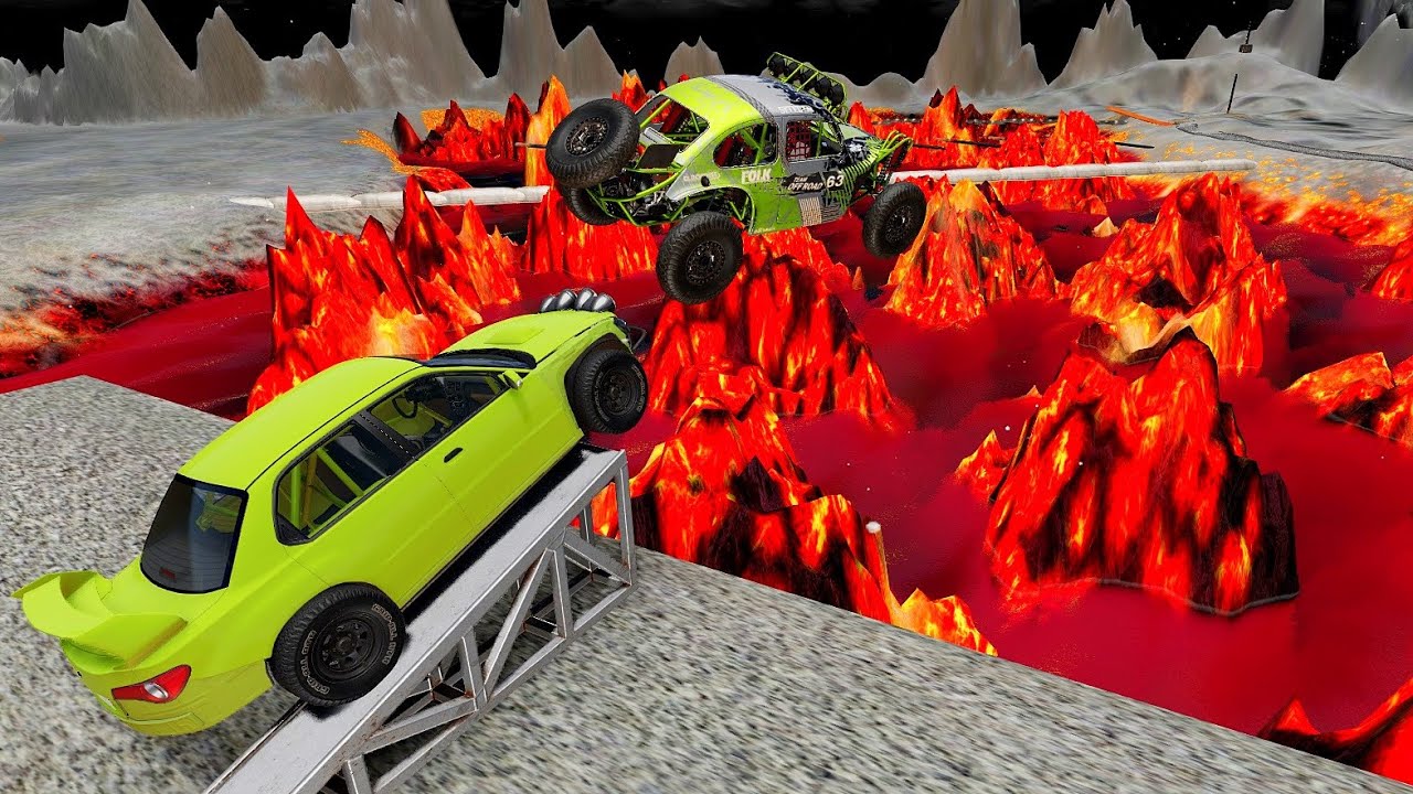 Jumping In Volcano Hot Lava Pool (Crash Test) #2 - BeamNG.drive Car ...