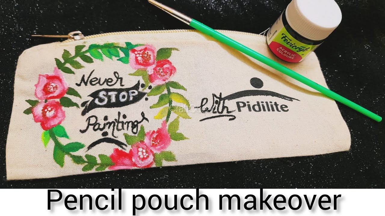 Pencil pouch painting tutorial | fabric painting for beginners | Pencil ...