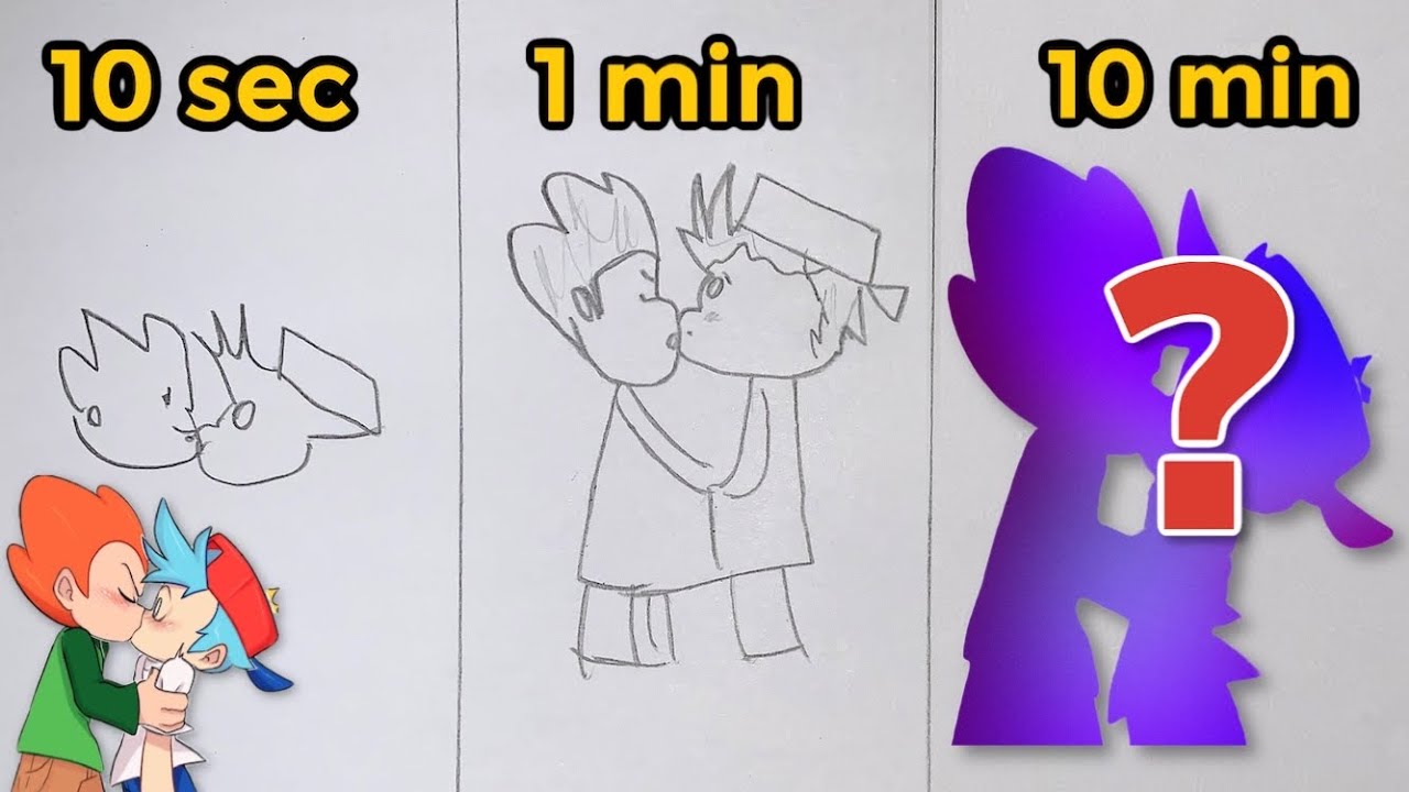 Drawing fnf Boyfriend Pico kiss in 10 seconds, 1 minute, 10 minutes ...