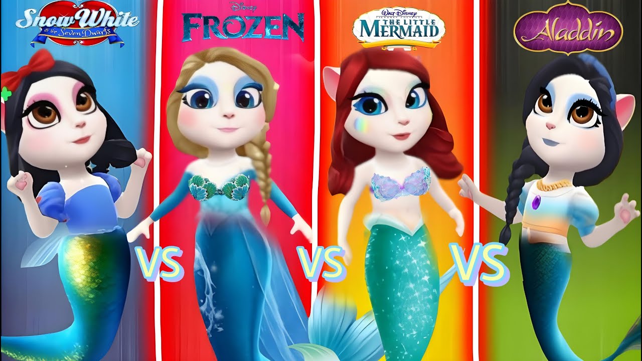 Disney Princesses Elsa VS Mermaid vs Snow White vs Jasmine | My talking ...