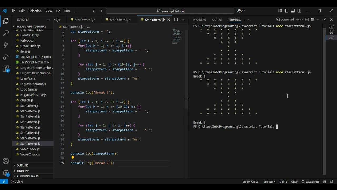 Program 28 : Loop : Star Pattern 8 - YouTube