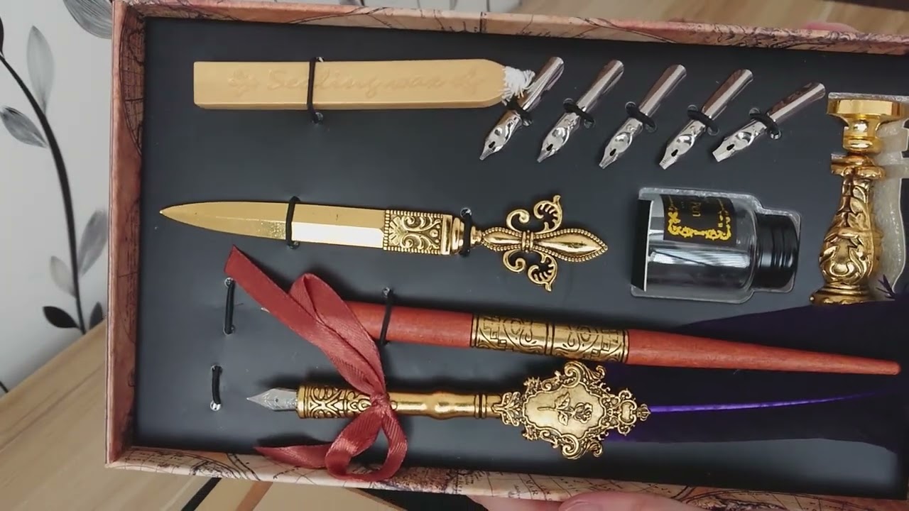 Vintage Quill Dip Pens & Seal Wax Calligraphy Set - YouTube