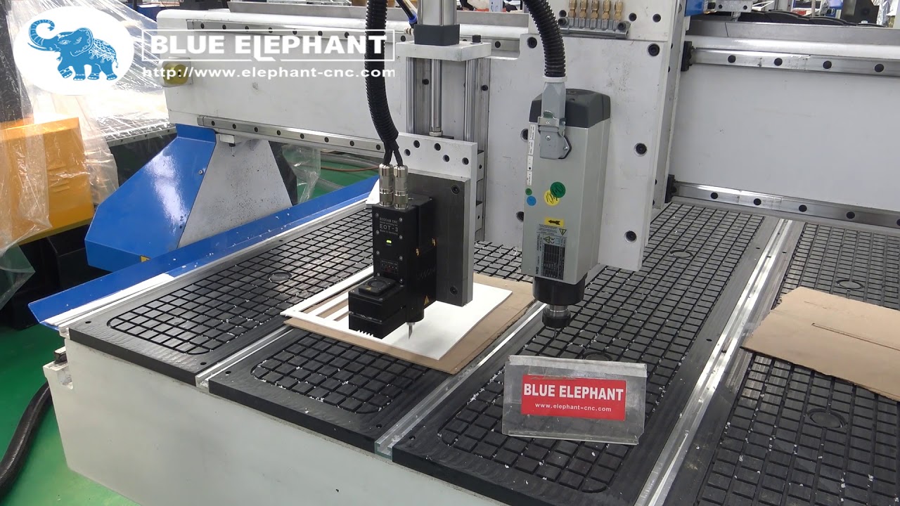 BLUE ELEPHANT 1530 cnc router with Oscillating Blade working on leather ...