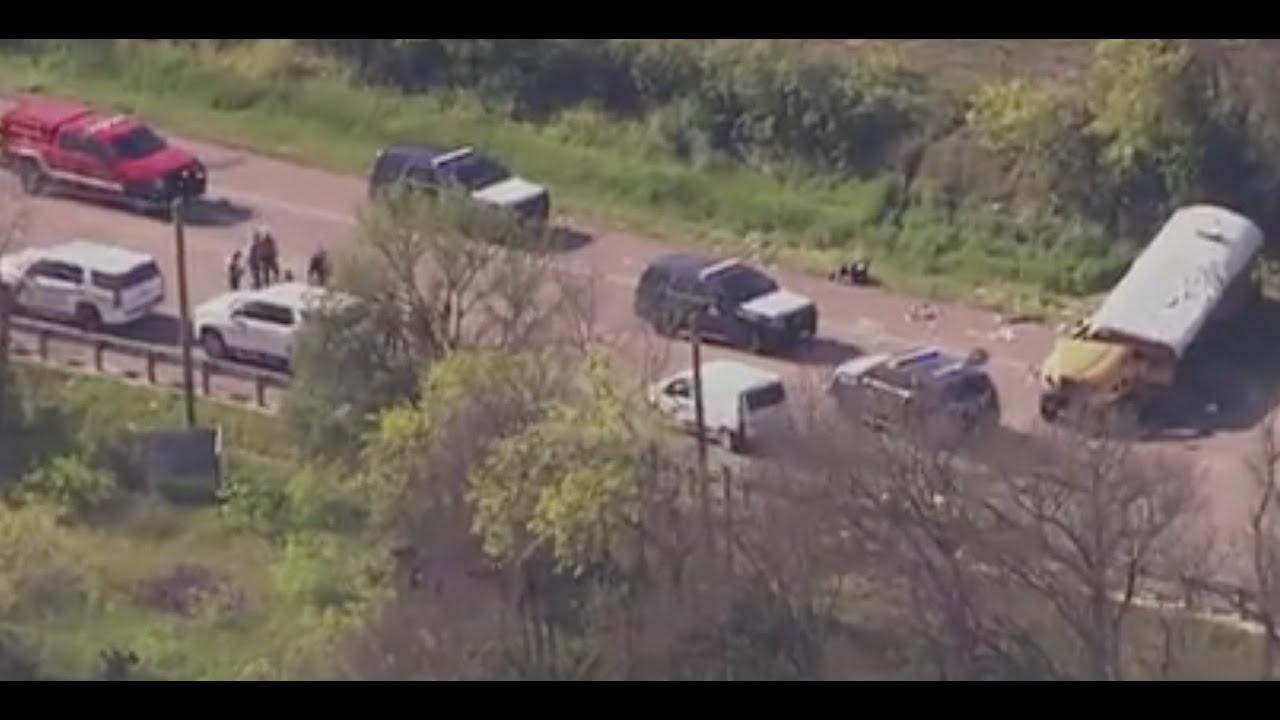 Aerials view over Texas bus crash with 'multiple' deaths involving ...