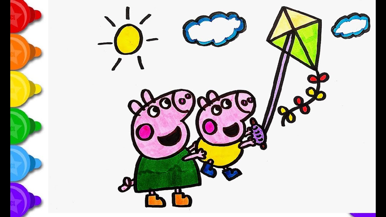 How To Draw Peppa Pig Step By Step 🐷 ️Peppa Pig - Flying A Kite - YouTube