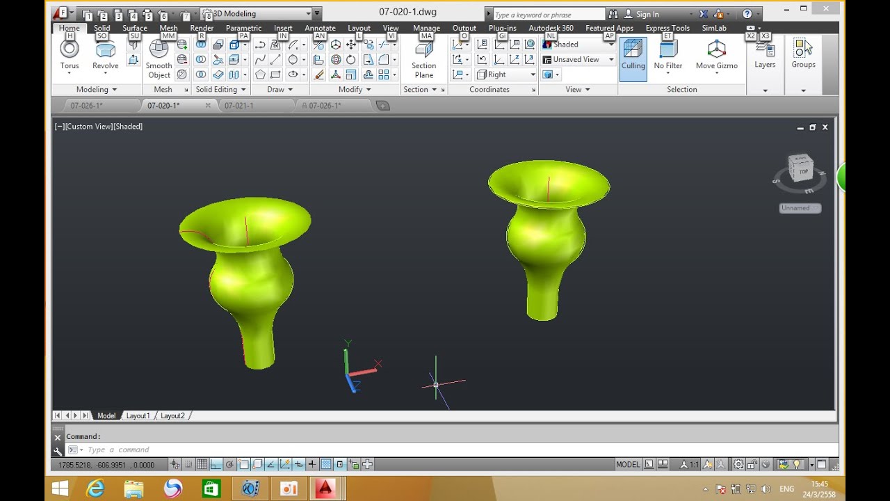3d modeling คำสั่ง revolve - YouTube