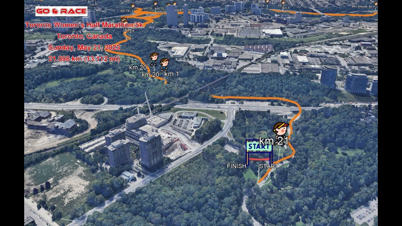 Toronto Women’s Half Marathon/5k: fly over the race path! - YouTube