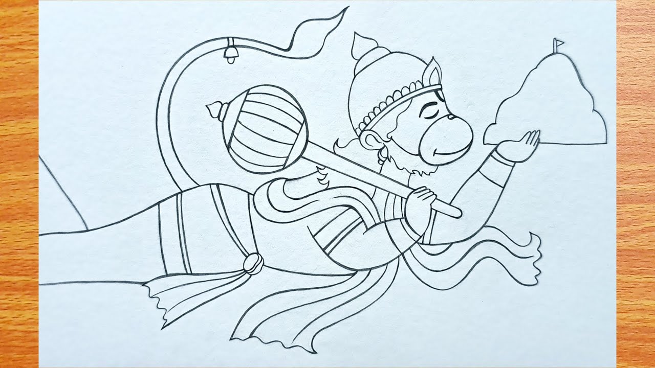 cute Hanuman drawing with mountain, easy drawing of Hanuman Ji, pencil ...