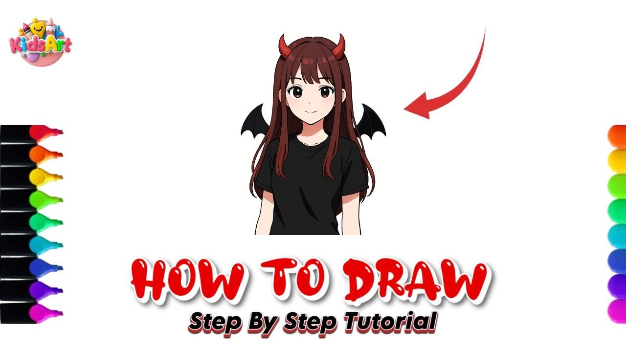How to Draw a Cute Demon Devil Girl | K-Pop Demon Girl Drawing Tutorial ...