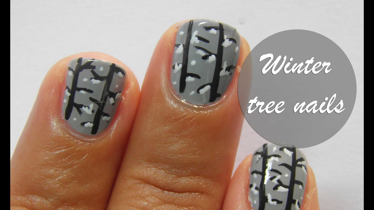 Winter tree and snow nail art tutorial - YouTube