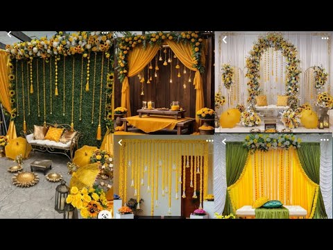 Mayoun & mahendi decor ideas at home 2024 | haldi & mahandi background ...