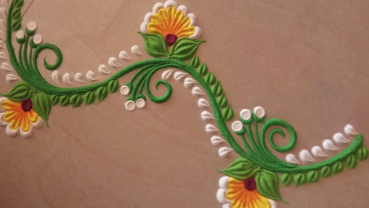 Unique border rangoli designs💜💚💛festival side border rangoli - YouTube