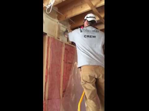 Gordmay steel beam spray foam installation - YouTube