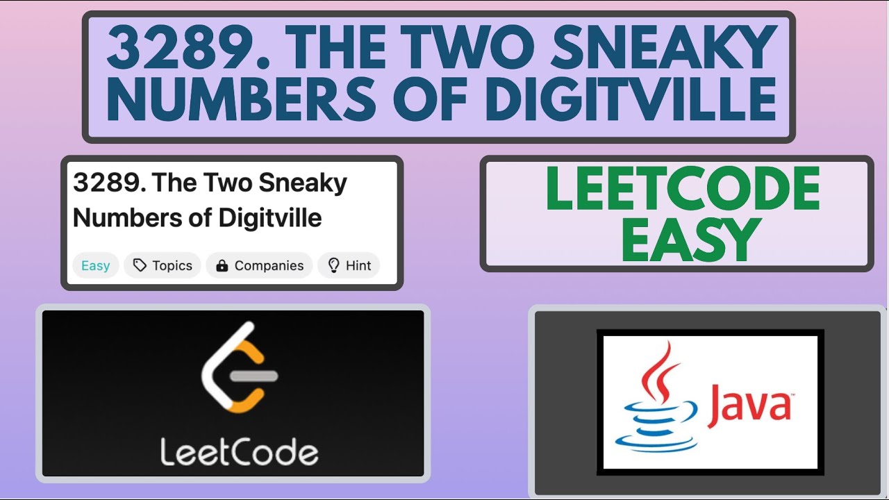 Leetcode 3289 The Two Sneaky Numbers Of Digitville Easy Java Solution Youtube