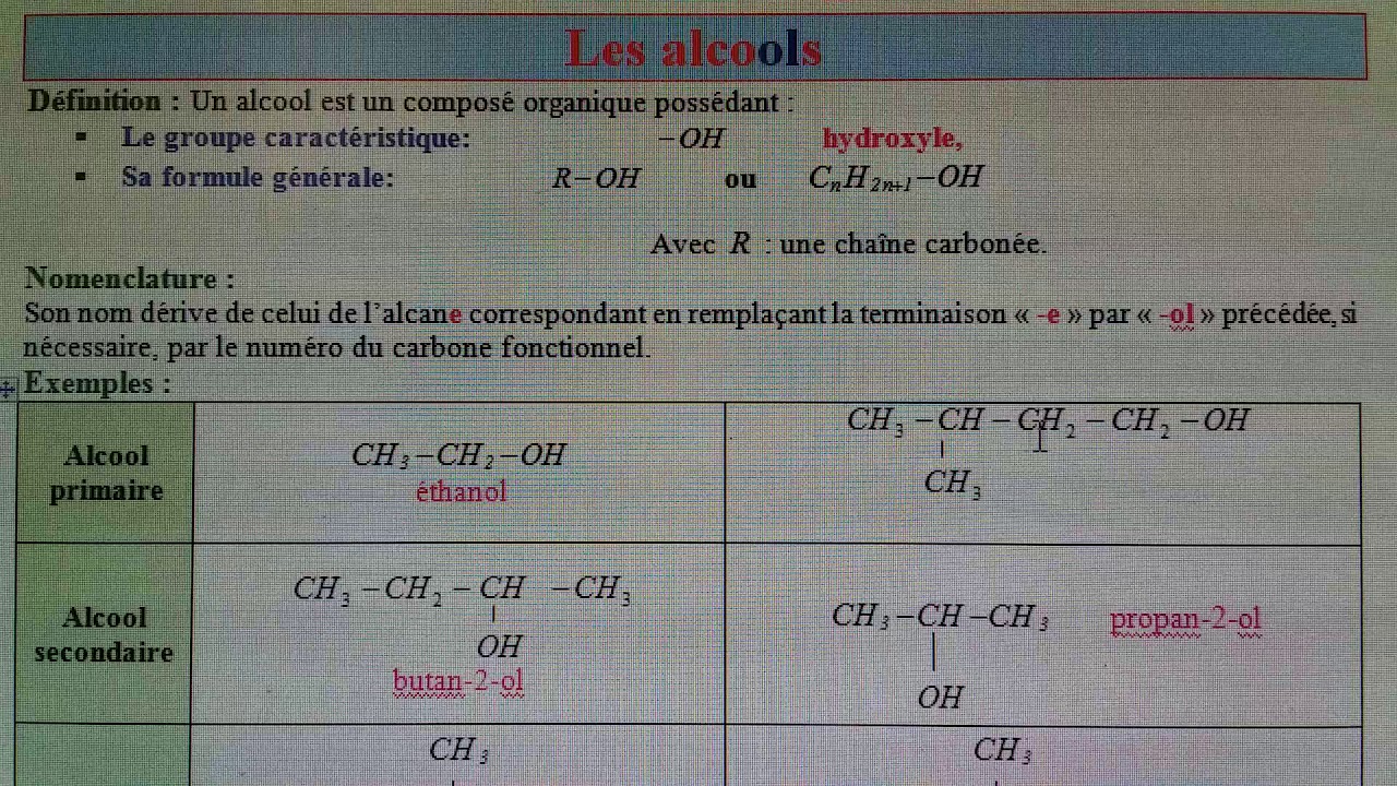la chimie organique : les alcools - YouTube