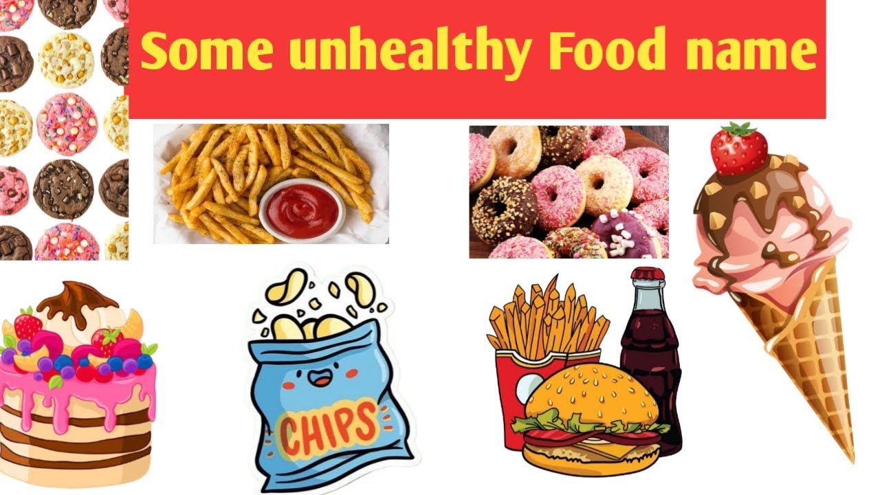 Junk food/unhealthy Food name/un healthy Food vocabulary/kids learning ...
