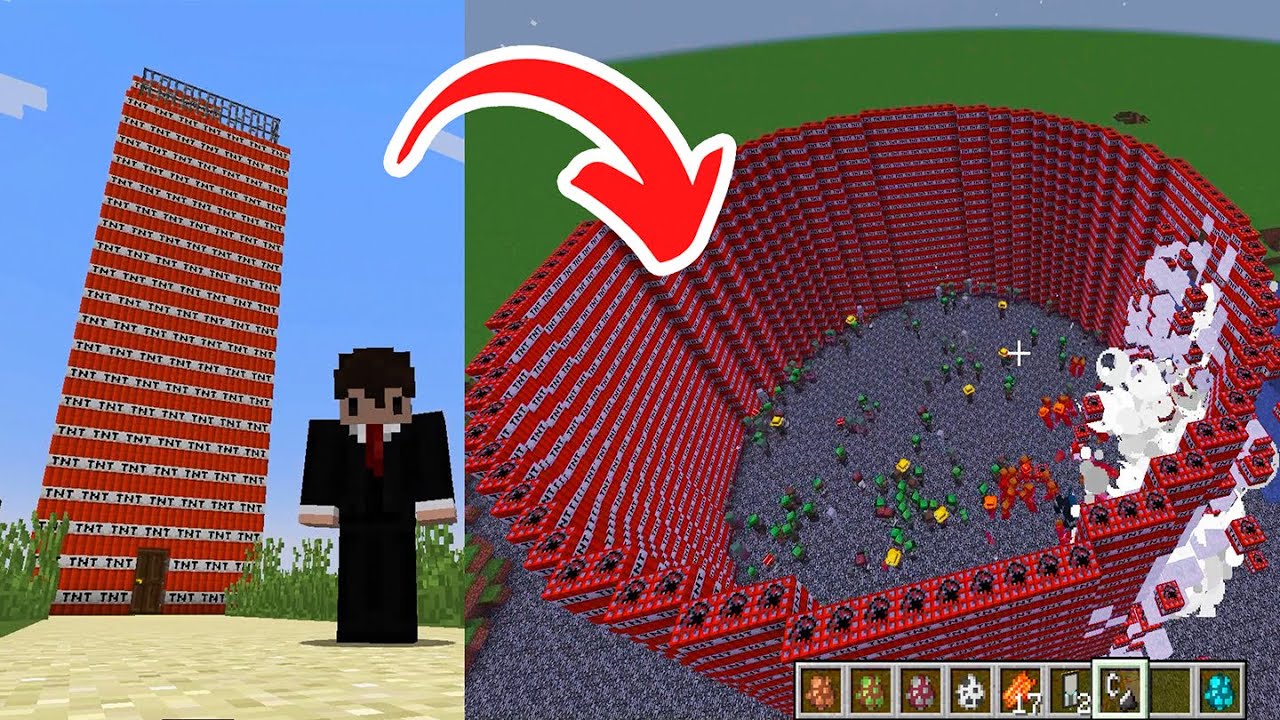 Destroyed a TNT mobs house and built TNT arena - YouTube