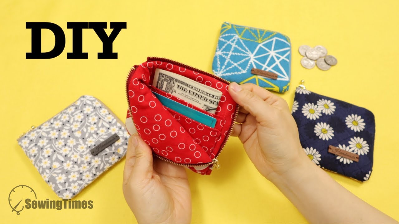 🍒DIY Half-Zip Fabric Wallet | How to make a Small Square Pouch Tutorial ...