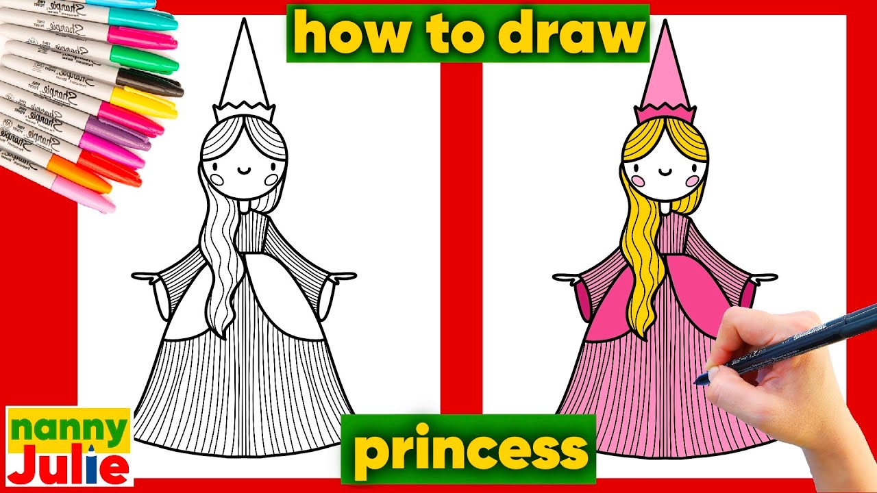 How to draw a cute medieval PRINCESS | Preschool drawing | Nanny Julie ...