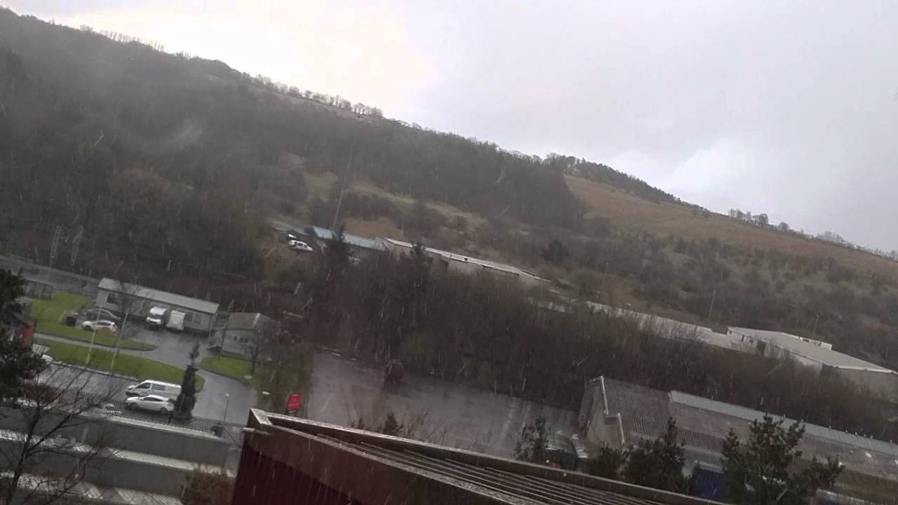 Snowing in Scotland in April - Bird's eye view Cumbernauld - YouTube