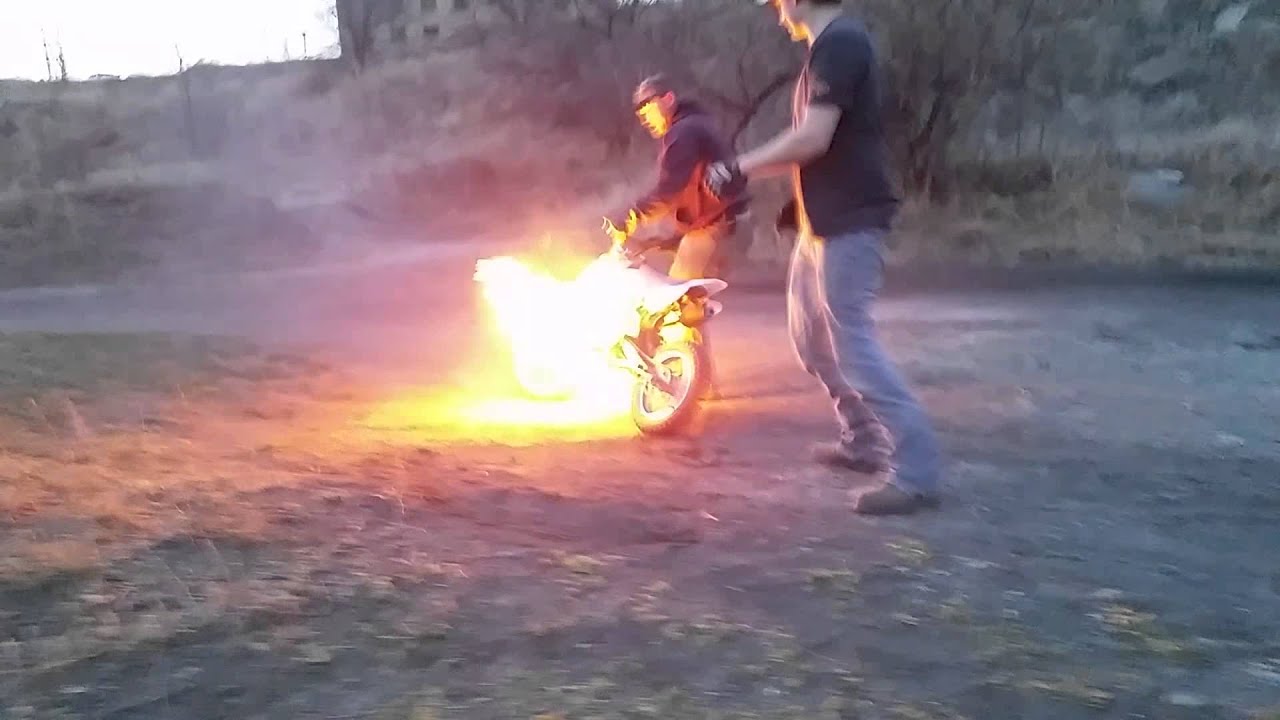 Pit bike fire - YouTube