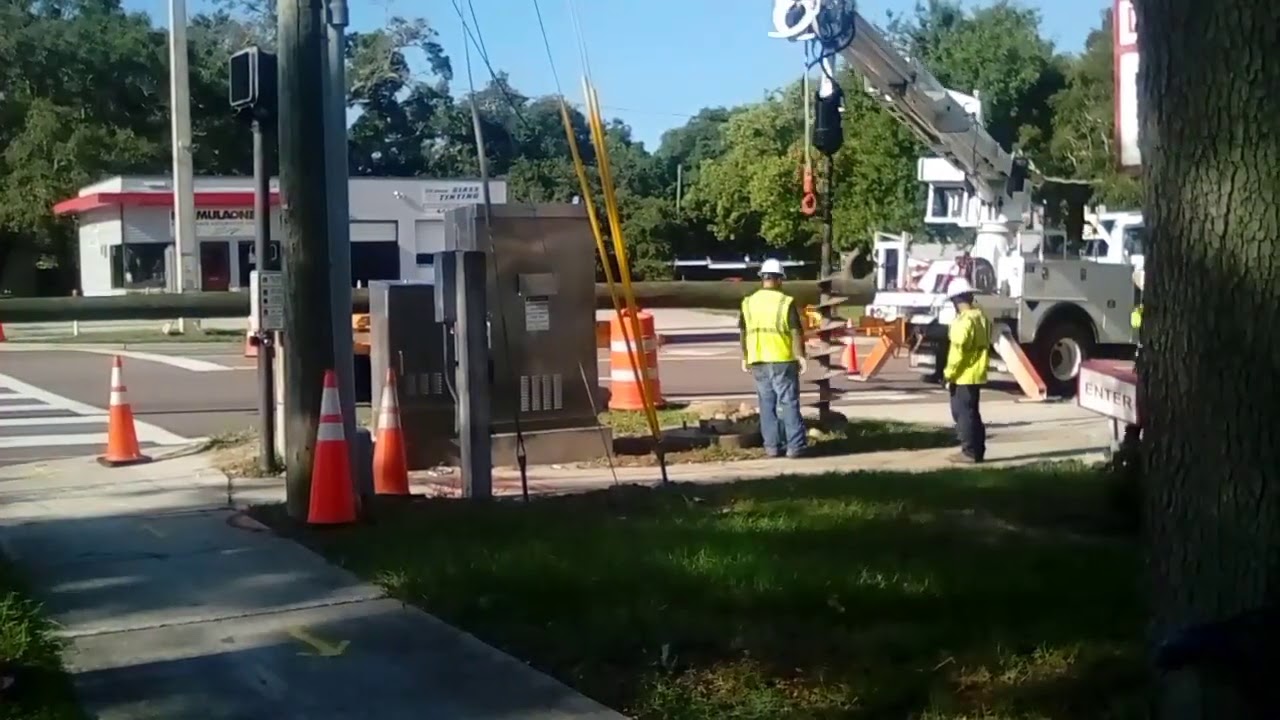 Setting a temp span pole. - YouTube