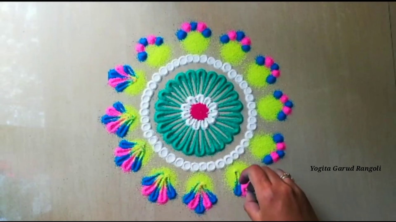 Creative and easy rangoli design for festival - YouTube