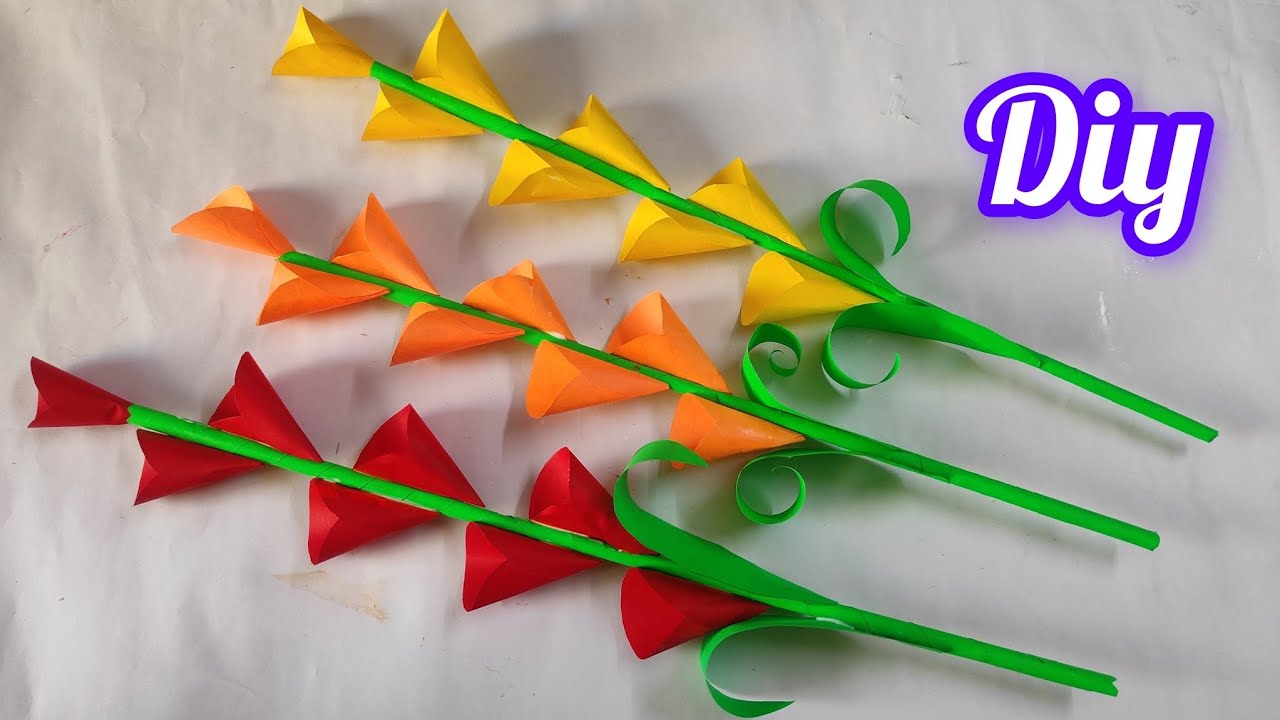 DIY - How to make paper flower / easy paper flower/paper flower stick ...